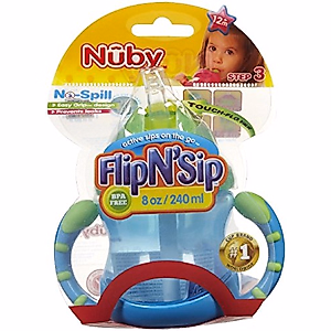 Nuby Two-Handle Flip N' Sip Straw Cup, 8 Ounce, Colors May Vary