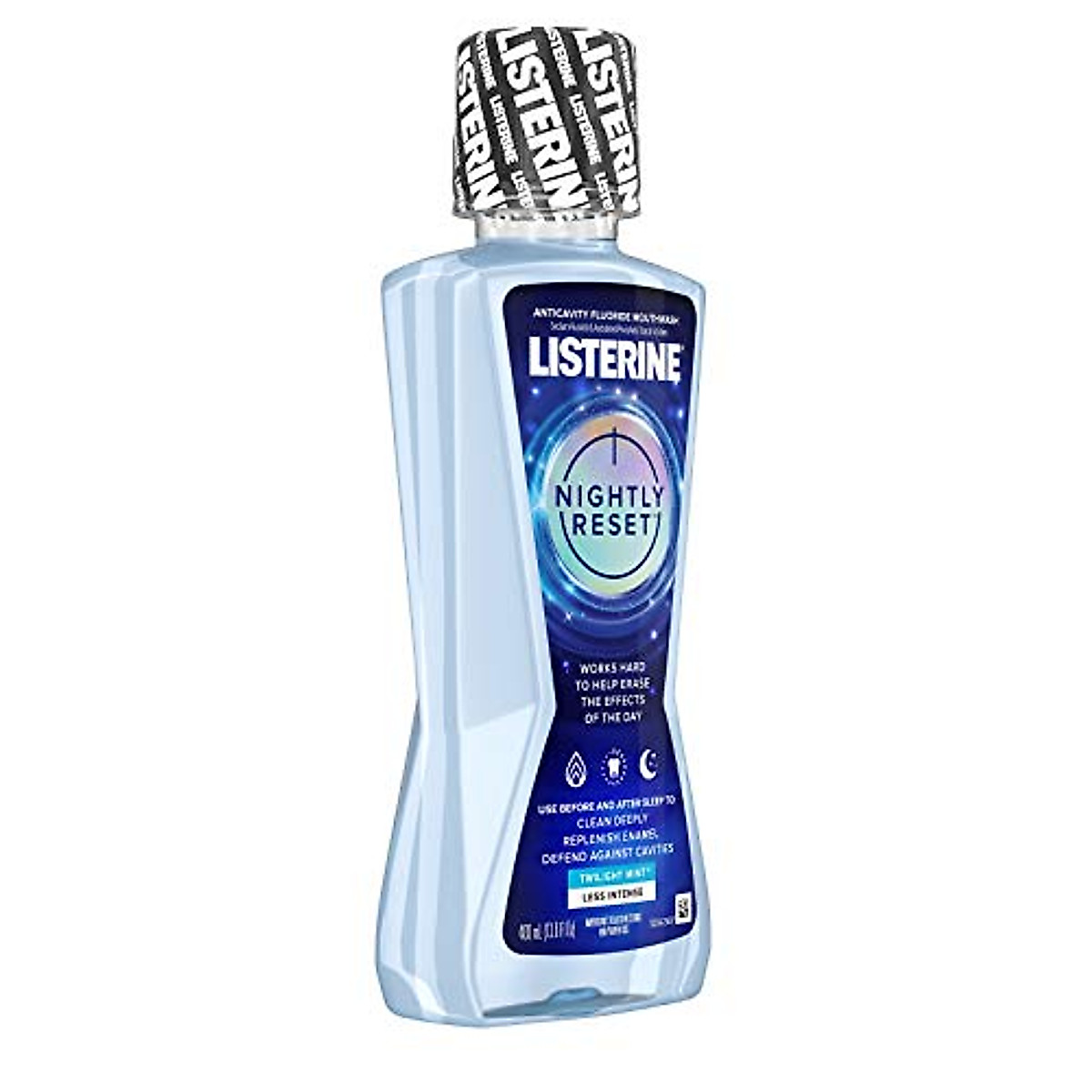 Listerine Nightly Reset Alcohol-Free Anticavity Nighttime Mouthwash, Deep Clean that Fights Bad Breath and Restores Enamel, Twilight Mint Flavor, 400mL