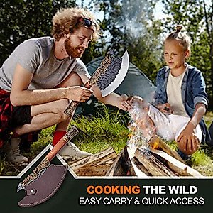 TIVOLI Heavy Duty Bone Chopping Axe, Bone Cutting Knife, Forged Carbon Steel Butcher Meat Cleaver, Multipurpose Bone Chopper Knife with Wood Handle Perfect for Kitchen Outdoors