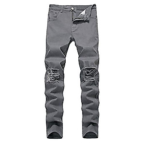 Men's Causal Slim Fit Stretch Ripped Skinny Denim Jeans,Dark Grey,34