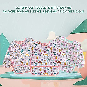 Haimoburg 3 Pcs Waterproof Long Sleeves Baby Bibs Weaning Smock Bib 3-24 Months