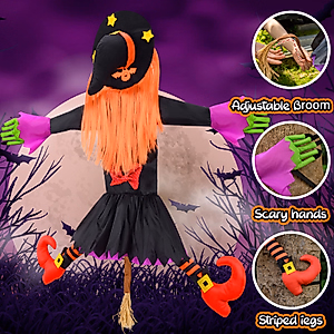 Large Crashing Witch Decor(55'' H), Halloween Decorations Clearance Outdoor Witch Props Ornaments, Hanging into Tree/Porch Pole/Door/Yard, with Adjustable Band, Outside Garden Funny Witches Crashed