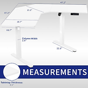VIVO Electric Height Adjustable L-Shaped 47 x 47 inch Standing Desk, White Corner Table Top, White Frame, Stand Up Workstation, DESK-E1L94W