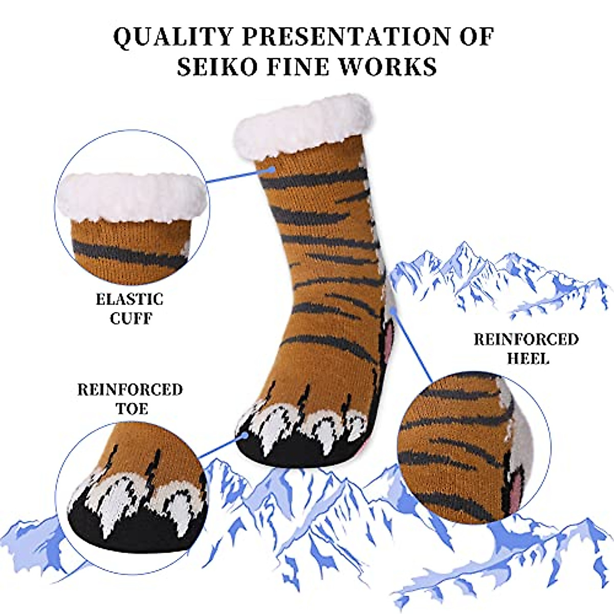 SDBING Kids Fuzzy Slipper Socks Boys Girls Soft Cozy Fluffy Grips Socks Winter Warm Non Slip Christmas Socks (4-7 Years, Tiger Paw)