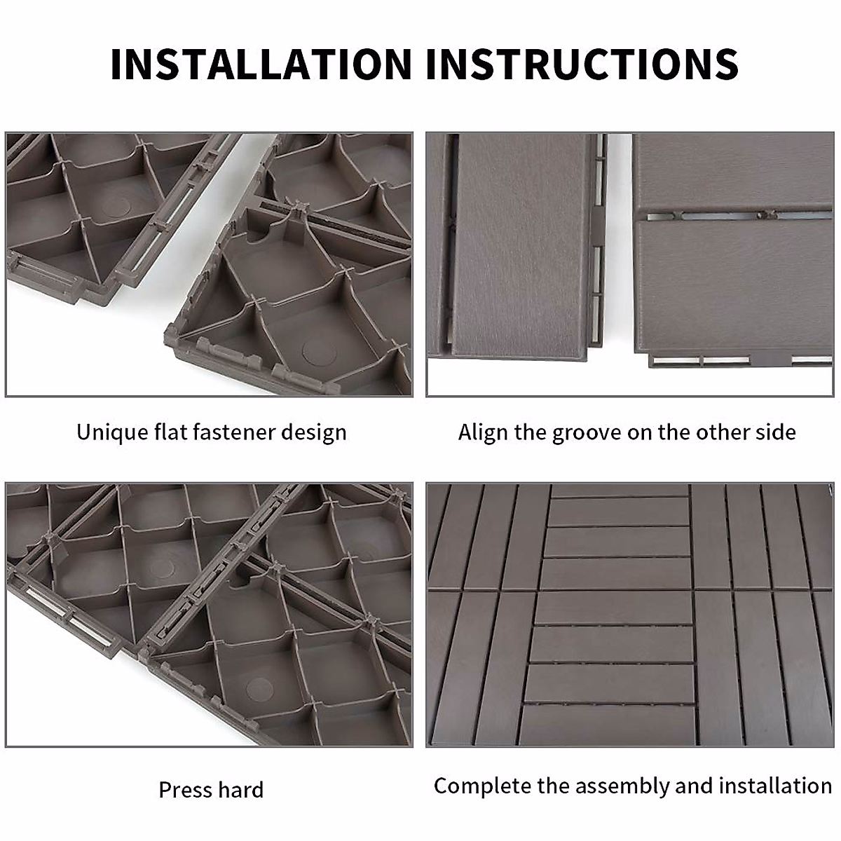 Domi Patio Deck Tiles, 12 x 12 inches Composite Interlocking Shed Floor, Four Slat Plastic Kennel Deck, 27 Pieces One Pack, Dark Grey