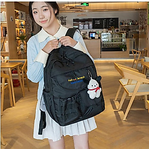 UIVXXUD Waterproof Nylon Backpack with Cute Design | Fits 14-Inch Laptop | Multiple Compartments | Lightweight | Bonus Dog Pendant (Black)