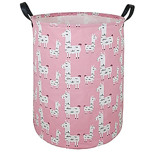 19.7" Round Canvas Large Clothes Basket Laundry Hamper with Handles,Waterproof Cotton Storage Organizer Perfect for Kids Boys Girls Toys Room, Bedroom, Nursery,Home,Gift Basket(alpaca)