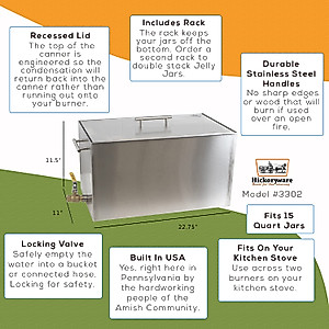 15 quart Jar Stove Top Water Bath Canner - Updated Style - Large Pot/With Drain Valve - Not Polished