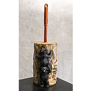 Ebros Gift 13.5" Tall Whimsical Forest Mountain Black Bears Teamwork and Trust Routine Toilet Brush Scrub and Base Holder Bathroom Gift 2 Piece Set Statue Rustic Cabin Lodge Bears Decor Accent