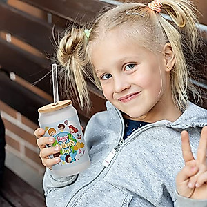 PYD Life Sublimation Glass Cans Blanks Frosted 13 OZ with Bamboo Lid and Clear Glass Straw Wide Mouth Jar Tumbler Cups Mugs for Iced Coffee,Juice,Soda,Drinks 6 Pack