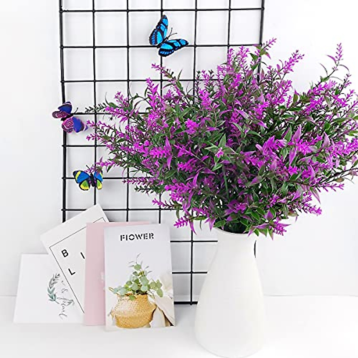 12 Bundles Artificial Lavender Flowers, Greenery Bushes Bouquet, Faux Plastic Greenery for Indoor Outside Hanging Plants, Plastic Fake Plants Flowers Home Garden Wedding Party Decor (Fuchsia)