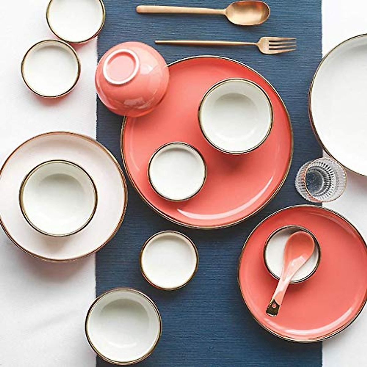 GagalU Dinner Set,Ceramics Dinner Sets, Plate/Bowl/Spoon | 26 Pieces Phnom Penh Dinnerware Set - Porcelain Combination Set for Restaurant Wedding Gifts,Red
