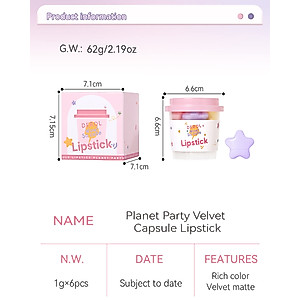 AKARY 6 Colors Mini Lipstick Set, High Pigment Stars Candy Matte Multicolor Red Lips Velvety Soft Lip Stick Waterproof Long Lasting Cute Capsule Lip Gloss, Non-Stick Cup Lip Makeup Gift Set for Women Girls