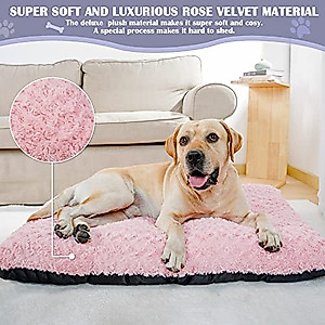 DOGKE Large Washable Dog Bed Deluxe Fluffy Plush Dog Crate Pad，Dog Beds Made for Large, Medium, Small Dogs and Cats, Anti-Slip Dog Crate Bed for Sleeping and Anti Anxiety, 32"x22",Pink