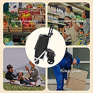 Grocery Cart on Wheels,Folding Shopping Cart with Rotatable Handle,Utility Carts with Removable Insulated Cooler Bag,Lightweight Collapsible Cart with Wheels
