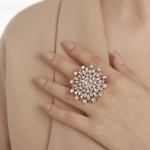 YERTTER Wedding Gold Clear Crystal Giant Ring African Women Statement Ring Rhinestone Exaggerated Cocktail Ring Vintage Rhinestone Ring for Wedding Women Girls (Gold）