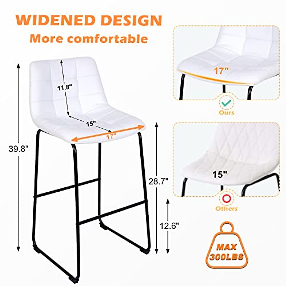 Scurrty Barstool Chairs Height Stools Pub Bistro Bar Counter Height Stools Pub Height Bar Stools With Back, PU Leather Bar Stools Set Of 2 Modern Kitchen High Dining Chairs With Metal Legs Upholstered