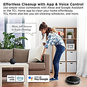 TCL Sweeva 2000 Robot Vacuum Cleaner Ultra Slim 2.76inch, 2000Pa Suction for Pet Hair, Hard Floor & Medium-Pile Carpets, 150mins Runtime, Washable Filter, WiFi & Alexa/Google Enabled