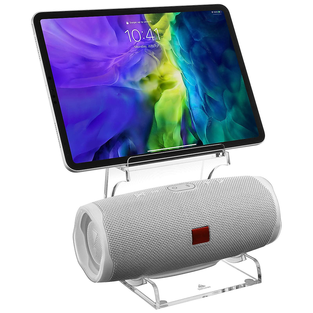 TXEsign Acrylic Table Stand Speaker Holder for JBL Charge 3/JBL Charge 4/JBL Charge 5/iPhone Smartphone, Clear Desktop Stand Holder for JBL Bluetooth Speaker and Smartphone (Transparent)