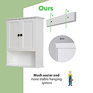 OONNEE White Bathroom Wall Cabinet 24x30 Inch Over Toilet Storage Cabinet Wall Mounted Wooden Bathroom Medicine Cabinet with Adjustable Shelf, 2-Door Wall Hanging Cabinet, Metal Handle, Soft Hinge