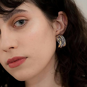 Mytys Two Tone Earrings for Women Gold and Silver Rose Gold Crossover Half Hoop Statement Designer Stud Earrings (delicate gold & silver)