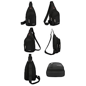 YERCHIC Small Sling Bag for Men Crossbody One Strap Casual Daypack Bag with Earphone Hole for Travel Outdoor Sports (Black)