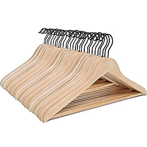 JS HANGER Wooden Coat Hangers, 30 Pack High Grade Wood Suit Hangers with Non Slip Pant Bar - Extra Smooth and Splinter Free, Unvarnished