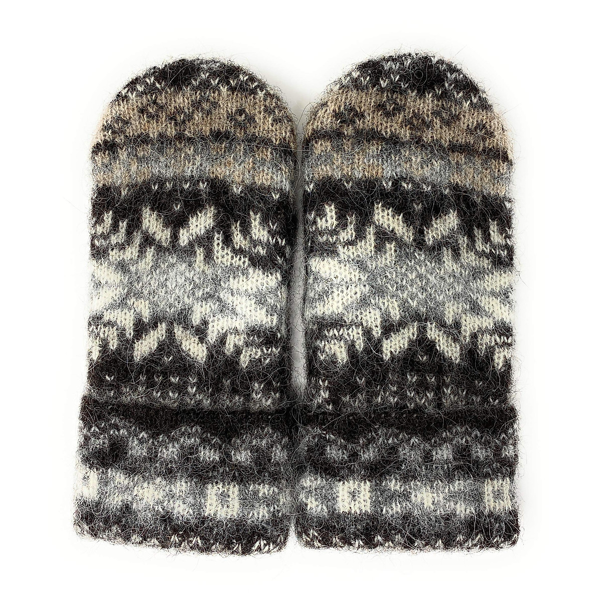 Freyja Canada Warm Women Knit Mittens 100% Icelandic Wool Fleece Lined dark chocolate, One Size