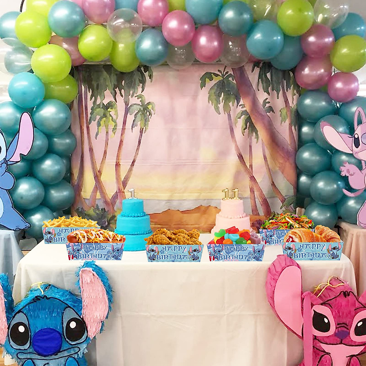 Stitch Birthday Decorations - 24pcs Stitch Party Paper Food Trays, Stitch Theme Party Paper Trays for Lilo and Stitch Birthday Party Decorations