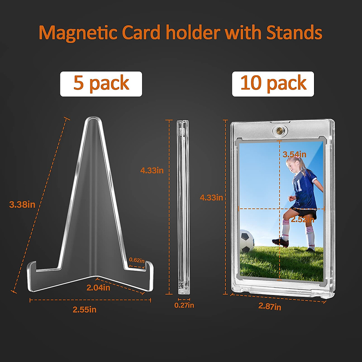 Taie Hyung 10 Count Magnetic Card Holder Case 35pt, One Touch Baseball Card Holders with 5 Stands, Clear Acrylic Card Protector Hard Plastic for Trading Cards Sport Cards Top Loaders