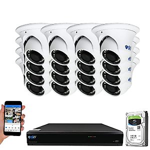 GW Security Cameras System 16CH (3840x2160) HD-TVI 4K CCTV DVR Recorder 4TB HDD with 16 Weatherproof 3840TVL 8.0MP 100ft Night Vision UltraHD 4K Dome Surveillance Cameras, Email Alert with Snapshot