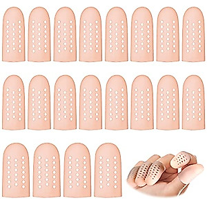 20 Pieces Gel Finger Cots Silicone Finger Protectors Silicone Finger Caps Breathable Gel Finger Cots Holes Silicone Toe Sleeves for Eczema Wounds Cracking Blisters Broken Arthritis (Nude Color)