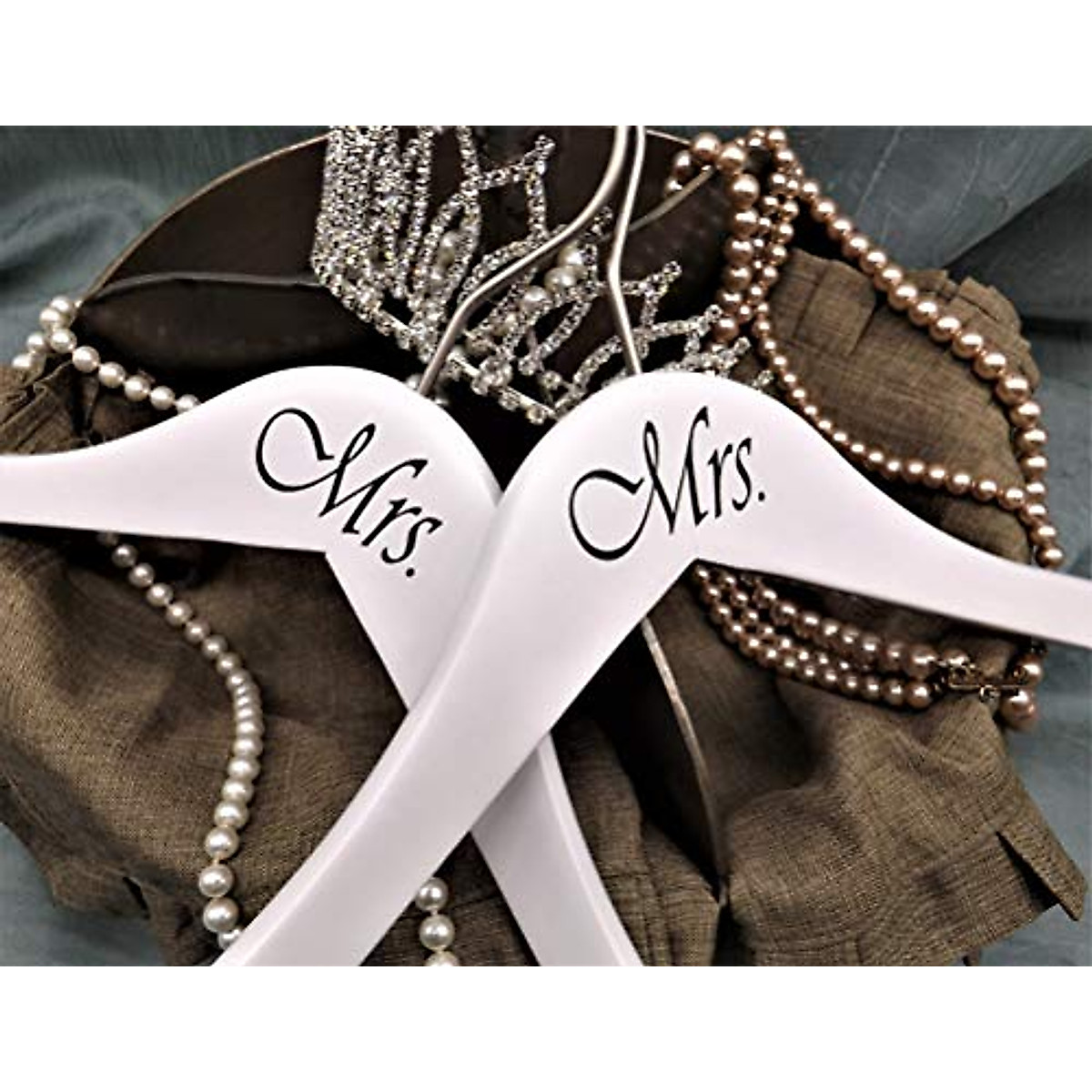 NAHANCO MRSMRS20117 Same Sex, Gay Pride Hanger Set, White Wood Hangers with Black Imprint (Mrs. and Mrs.), 17” (2-Piece Set)