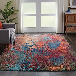 Nourison Celestial Red/Blue Atlantic 7'10" x 10'6" Area -Rug, Contemporary, Abstract, Easy -Cleaning, Non Shedding, Bed Room, Living Room, Dining Room, Kitchen, (8' x 11')