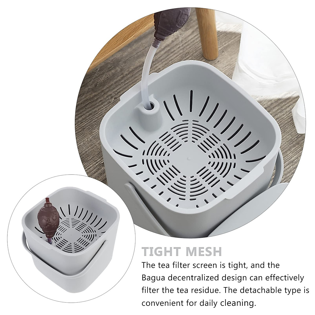 Kichvoe Tiny Trash can 1 Set Small Desktop Trash Can Countertop Trash Bin Mini Wastebasket Tea Filter Bucket Tea Garbage Can with Handle for Loose Leaf Tea Serving Tray Table Grey