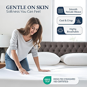 LANE LINEN Fitted Sheet Full Size, 100% Organic Cotton, 3-Piece Set (1 Fitted Sheet, 2 Pillowcases) Percale Weave, Bed Fitted Sheets, Breathable, Fits Mattress Upto 15" Deep - White (No Flat Sheet)