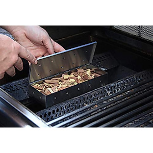 Grill Gods BBQ Smoker Box - Grilling Accessory for Gas Grill and Charcoal Grill made of Stainless Steel with Reinforced Hinged Lid - Handles WoodChips and Pellets to add Barbecue Smoke Flavor