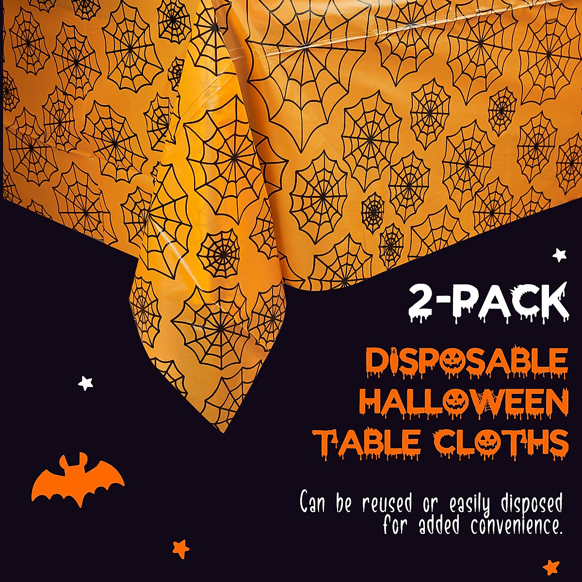 MATICAN Halloween Tablecloth, 2-Pack Disposable Halloween Table Cloths, Spider Web Plastic Table Covers, 54 x 108 Inches, Halloween Party Decorations