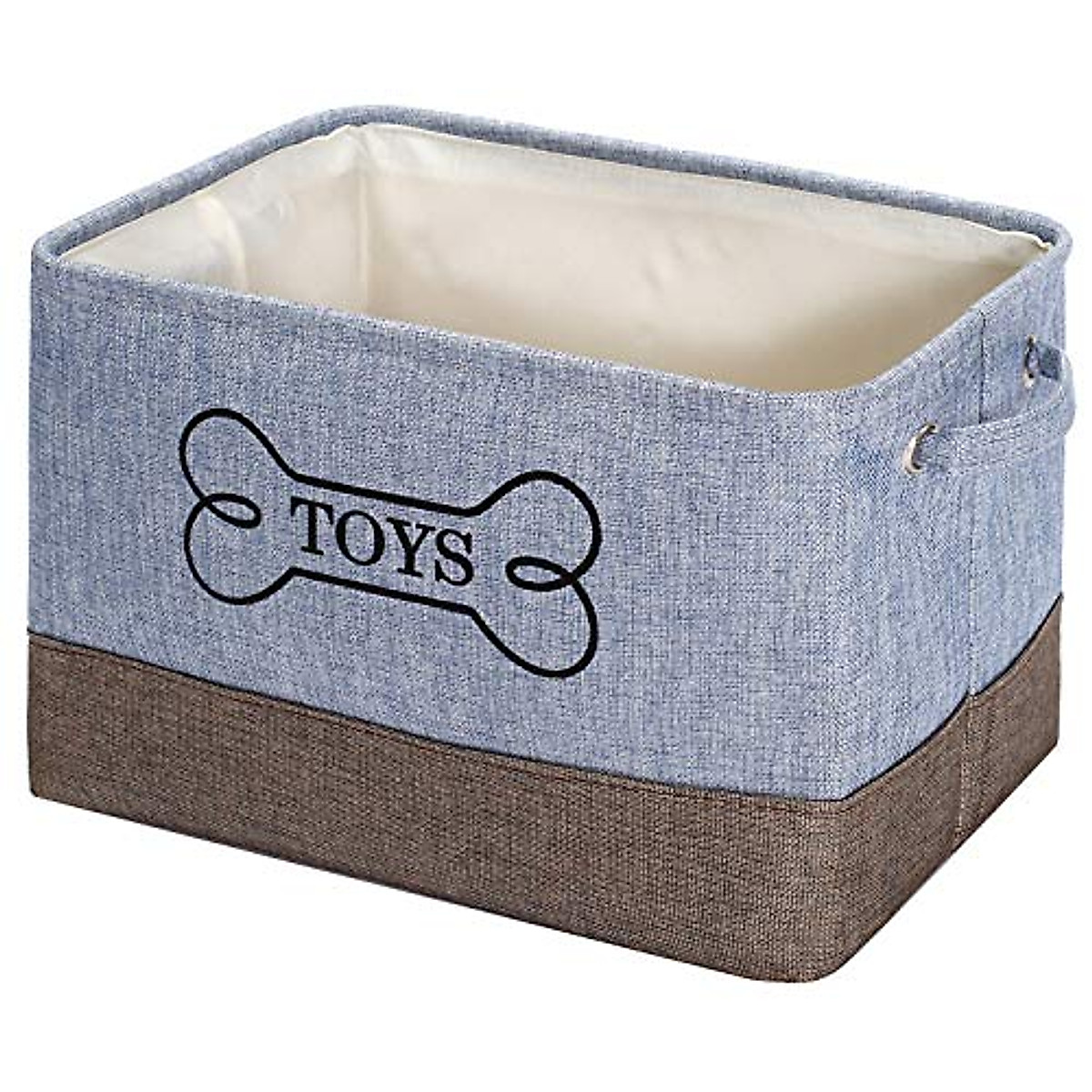 Geyecete Dog Toys Storage Bins Canvas Stitching pet Baskets,with Outside handle handle,Organizer Storage Basket for Sorting Toys, Clothes and Books-Blue/Khaki
