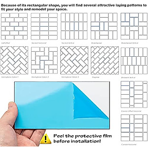 AULIGET 100-Piece Polished White Thick PVC Peel and Stick Backsplash, 3" x 6" Waterproof Subway Tile Peel and Stick Wall Tiles for Kitchen & Bathroom