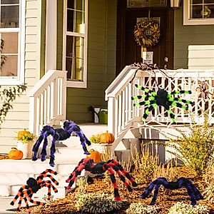 BEIGUO 5pcs Halloween Spider Giant Spider with Red Eyes Colorful Hairy Scary Halloween Spider Decorations for Indoor,Outdoor(1pcs 30",2pcs 20",2pcs 12")