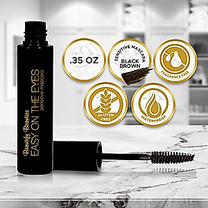 EASY ON THE EYES Sensitive Eye Mascara By Beautify Beauties - Hypoallergenic Mascara For Contact Lens Wearers – Non-irritating, Fragrance-free Mascara For Natural Looking Lashes- 0.35 oz (Black/Brown)