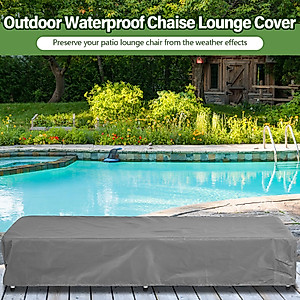 Tingjoo 1 Pcs Patio Chaise Lounge Cover Waterproof Outdoor Lounge Chair Cover 30 D x 83 W x 12 H UV Resistant Outdoor Furniture Covers with Handle Strap for Furniture Protection (Gray)