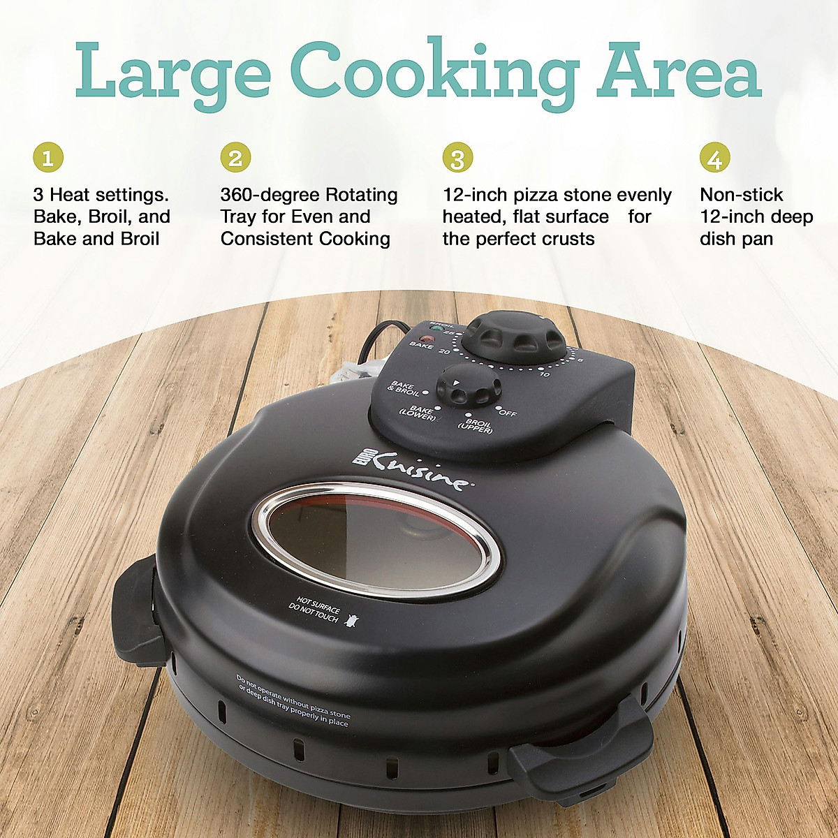 Euro Cuisine PM600 Crispy Crust 12" Rotating Pizza Maker with Stone & Baking Pan, Electric Pizza Oven Countertop - Versatile Indoor Pizza Maker Machine for Home, Ideal for Fresh & Frozen Pizza