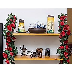 4 Pack 32FT Red Flower Garland Rose Flower Banners Artificial Aesthetic Flowers for Wedding Arch Party Garden Craft Room Décor(Red)