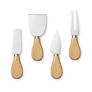 Organic Bamboo Cheese Charcuterie Cutting Board with Cutlery & Knife Set, Includes 4 Stainless Steel Serving Utensils, Wooden Serving Tray for Meat Platter, Fruit & Crackers