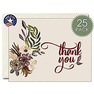 Funeral Thank You Cards - Sympathy Bereavement Thank You Cards With Envelopes - Message Inside (25, Fall Flowers)