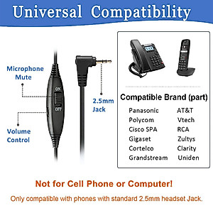 Callez Phone Headset with Noise Cancelling Microphone and Volume Control, Office 2.5mm Telephone Headsets Compatible with Panasonic AT&T ML17929 Vtech Uniden Cisco Grandstream Cordless Phones