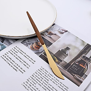 Uniturcky 20-Piece Silverware Set for 4, Stainless Steel Flatware Tableware Set, Mirror Polished Tableware Cutlery Set for Family Kitchen Restaurant, Faux Wooden Handle, Dishwasher Safe(Gold & Brown)