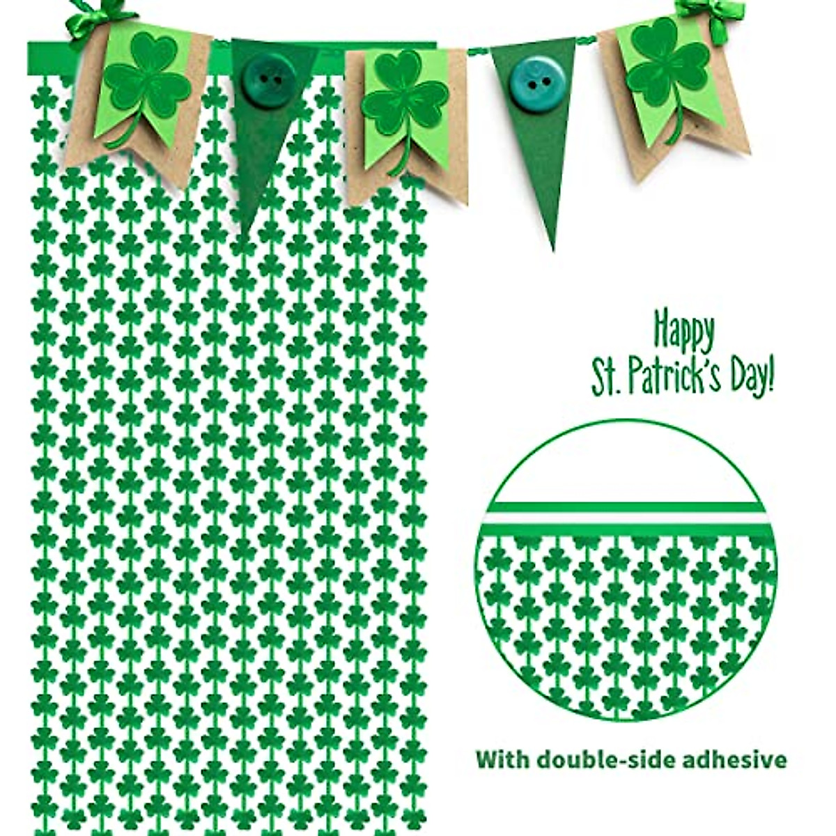 2 Pack 3.2ft x 6.6ft St Patrick's Day Metallic Foil Fringe Curtain, Shamrock Clover Shape Tinsel Curtains Streamers Photo Props Backdrop for Saint Patrick's Day Irish Party Decorations
